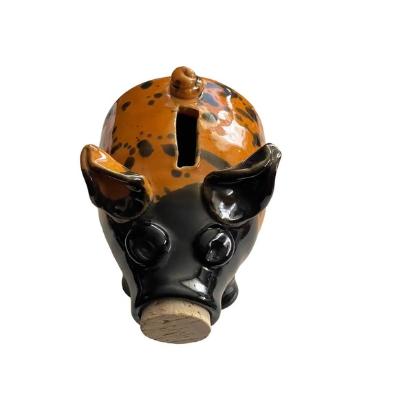 ABBOTT | Accents | Abbott Pottery Pig Glazed Bank Black Orange Cork ...